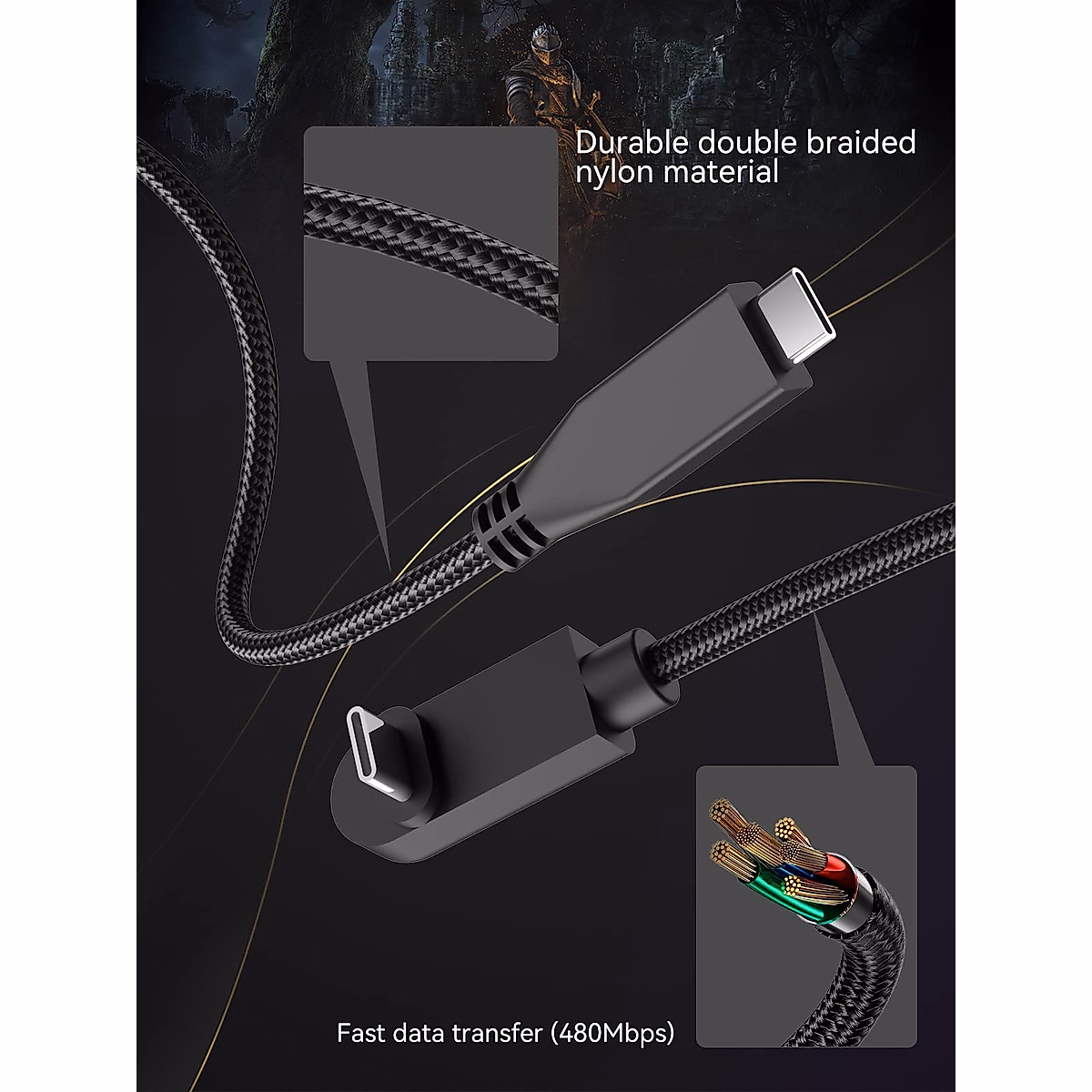 Antank 90 Degree USB C to USB C Cable for Steam Deck, [6.6FT Nylon Braided] 100W PD Fast Charging Cable Cord Compatible with Steam Deck, Nintendo Switch, Samsung Galaxy, Pixel, MacBook, iPad