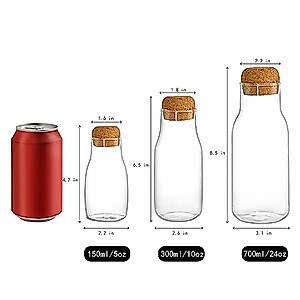 Youeon 3 Pack Glass Jars with Cork Lid, 5/10/24 Oz Glass Storage Containers, Clear Candy Jars, Small Glass Carafe With Cork Stopper, Multi Use for Coffee, Tea, Sugar, Spice, Drinks