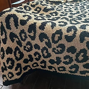 Kissister Luxury Fleece Throw Blanket,Fluffy Leopard Blanket,Microfiber Blanket for Sofa Chair Bed Machine Washable,50x60 inch Travel Blankets (Tan- Black)