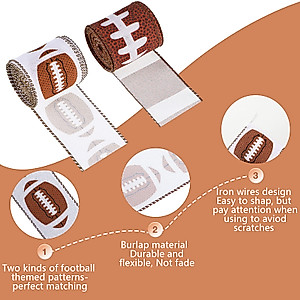 2 Rolls 13 Yards Football Wired Edge Ribbon, 2.5 Inch Brown White Burlap Homecoming Mum Ribbon for Football Sports Gift DIY Wrapping Floral Arrangement Craft Supplies