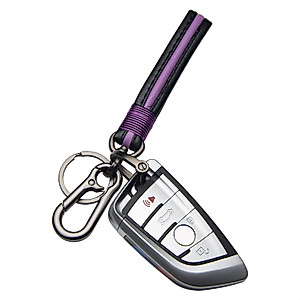 TANGSEN Purple Black Leather Keychain Handmade Wrist Strap Fingerprint Resistant