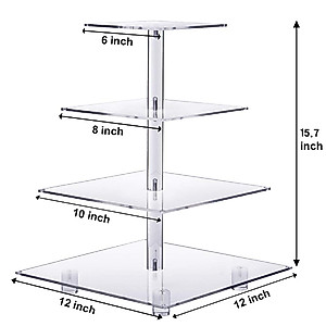 Cupcake Stand - Premium Cupcake Holder - Acrylic Cupcake Tower Display - Cady Bar Party Décor - 4 Tier Acrylic Display for Pastry + LED Light String - Ideal for Weddings, Birthday (Yellow Light)