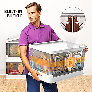 Storage Bins with Lids, 10.6 Gal Closet Organizers, Collapsible Storage Bins, Stackable Folding Storage Box, Dorm Storage Bins with Lids and Doors