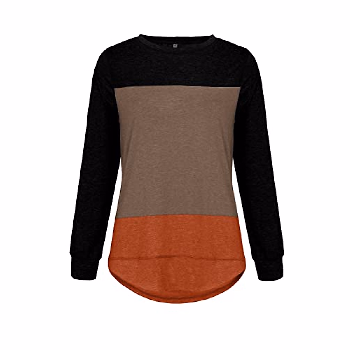 TEMOFON Women's Tops Long Sleeve Color Block Top Casual Loose Crew Neck Soft Blouse Tunic T-Shirts Khaki Block M