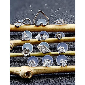 Jenxnjsjo Plastic Threaless Cartilage Earring Labret Lip Rings Ashley 16g 8mm 16 Gauge Surgical Steel Clear Flat Back Tragus Helix Conch Medusa Monroe Piercing Jewelry for Women Internally Threaded