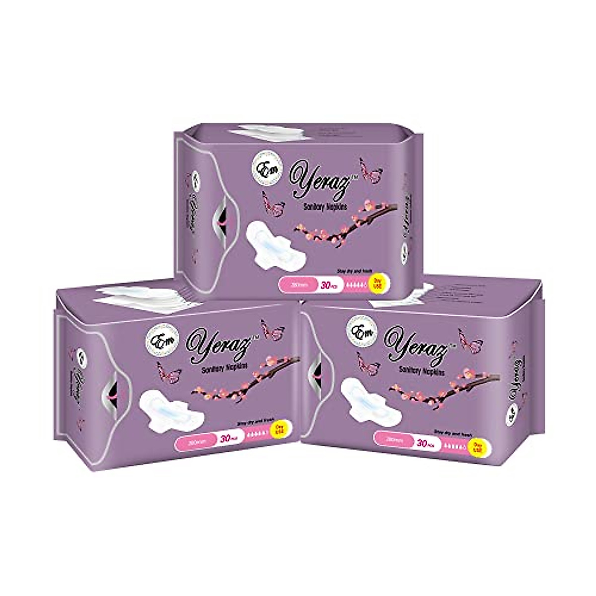 Em Yeraz Women Sanitary Pads, Ultra-Thin, Fast Absorbency with Wings, Size 5, 30 Count, Day use