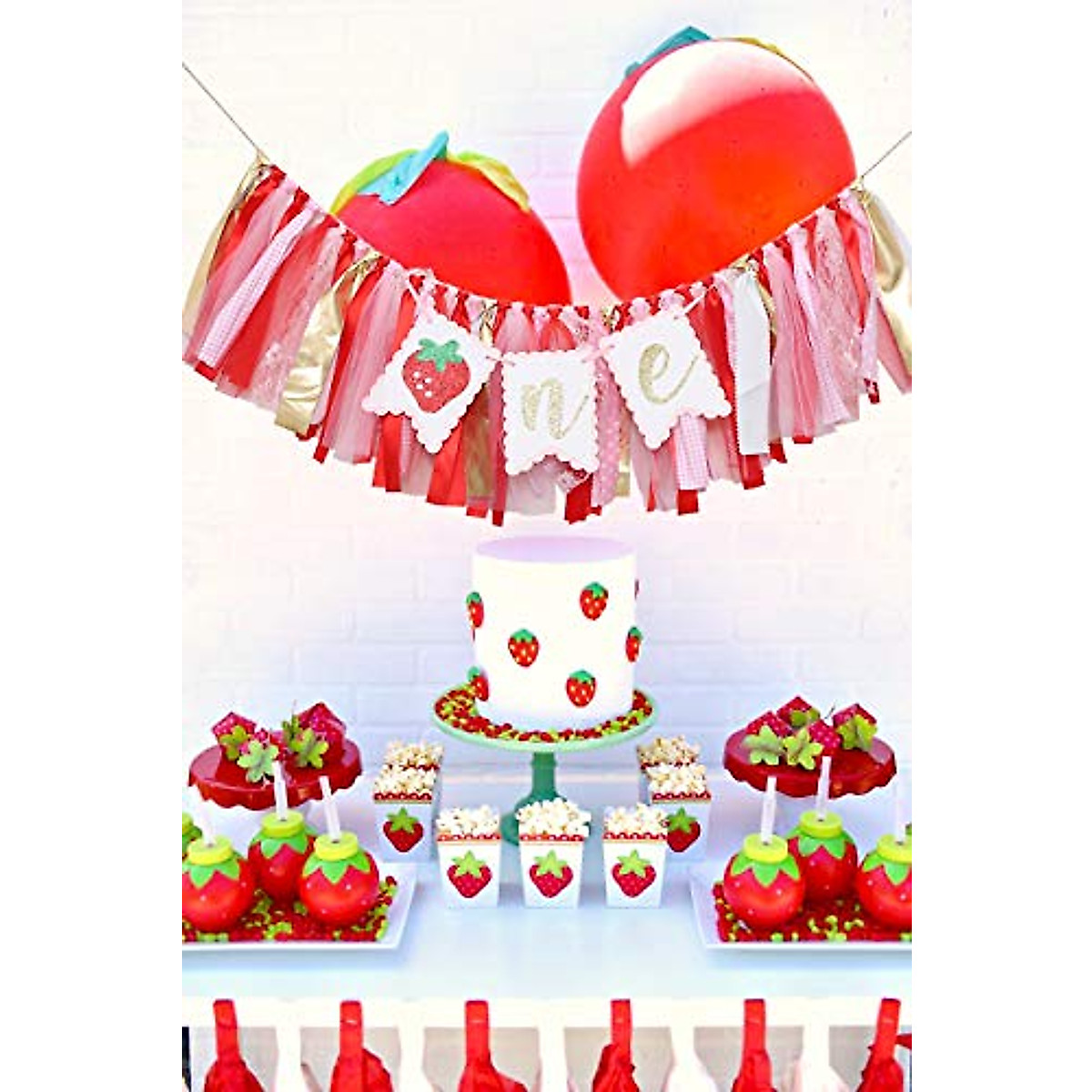 Berry Strawberry Theme High Chair Banner - Sweet First Birthday Banner - Smash Cake Photo Prop - 1st Birthday Photo Backdrop Decorations - Birthday Souvenir and Gifts for Kids (Strawberry-2)