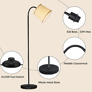 AUQUEE LED Floor Lamp, Standing Lamp for Living Room with Linen Lamp Shade,Adjustable Gooseneck Modern Reading Light,Floor Lamps for Bedroom,Office,Farmhouse,12W LED Bulb Included