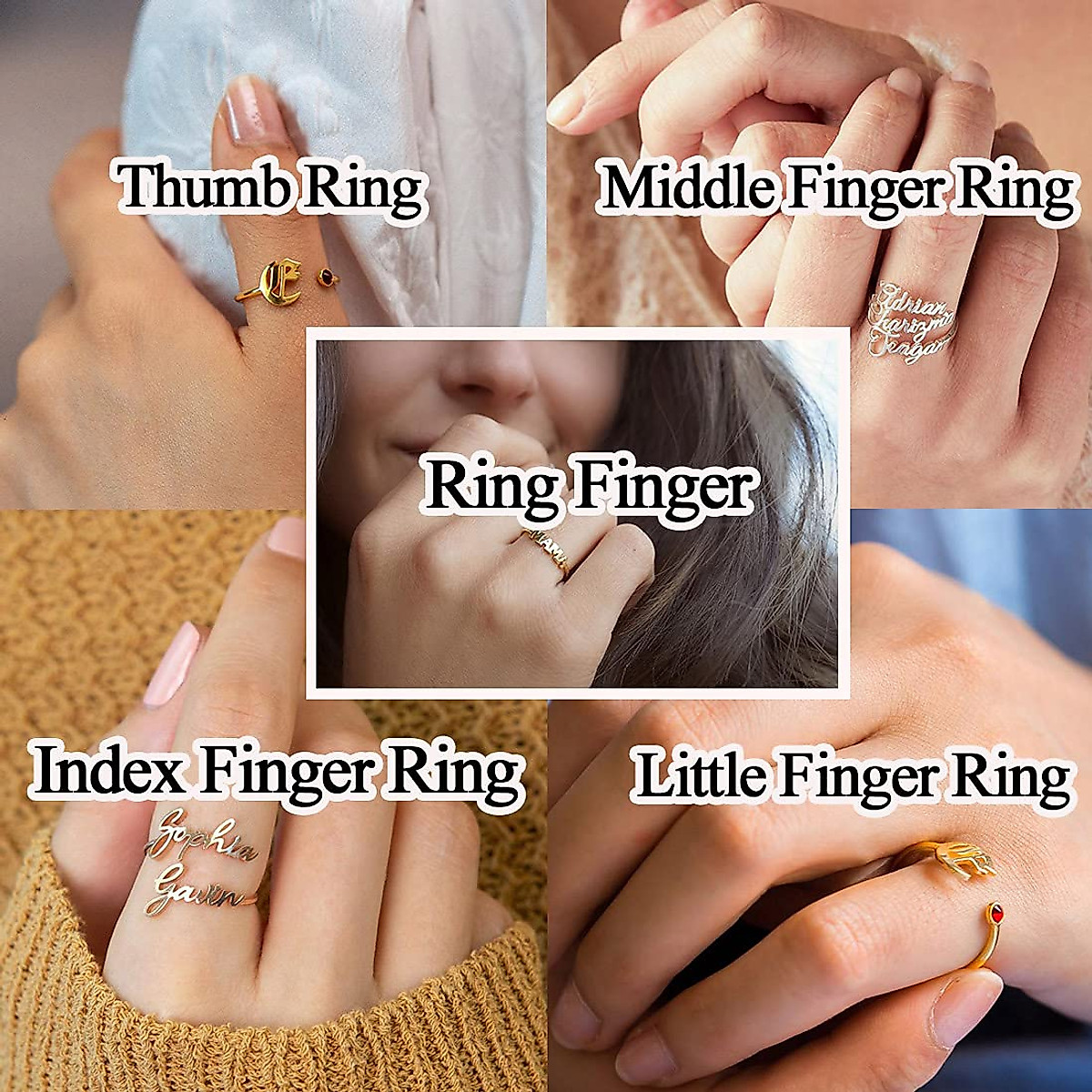 EVER2000 Personalized Name Rings for Women Sterling Silver Custom Name Rings Personalized with Name Customize Finger Ring for Engagement Wedding Christmas Gift (Names Ring-2-Gold)