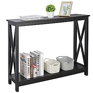 SUPER DEAL 2-Tier Narrow Console Sofa Side Table for Entryway/Hallway/Living Room, 39.3in L x 11.8in W x 31.6in H, Black