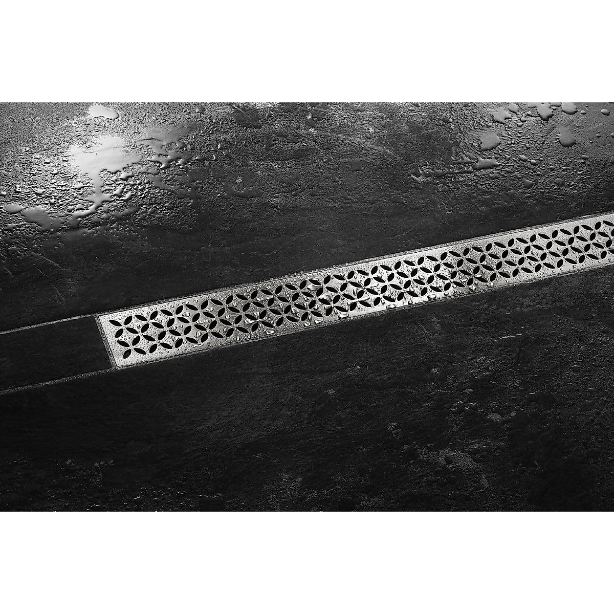 Schluter Kerdi-Line Brushed Stainless Steel Grate Assembly for Tile and Stone Coverings - Adjustable, Square Design - 3/4" Frame, 20" Length - KL1B19EB50