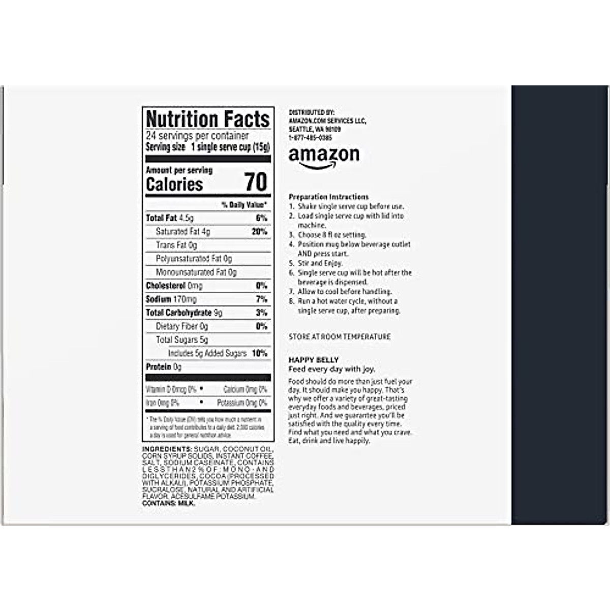 Amazon Brand - Happy Belly Light Roast Cappuccino Coffee Pods Compatible with K-Cup Brewers, Hazelnut Flavored , 24 Count