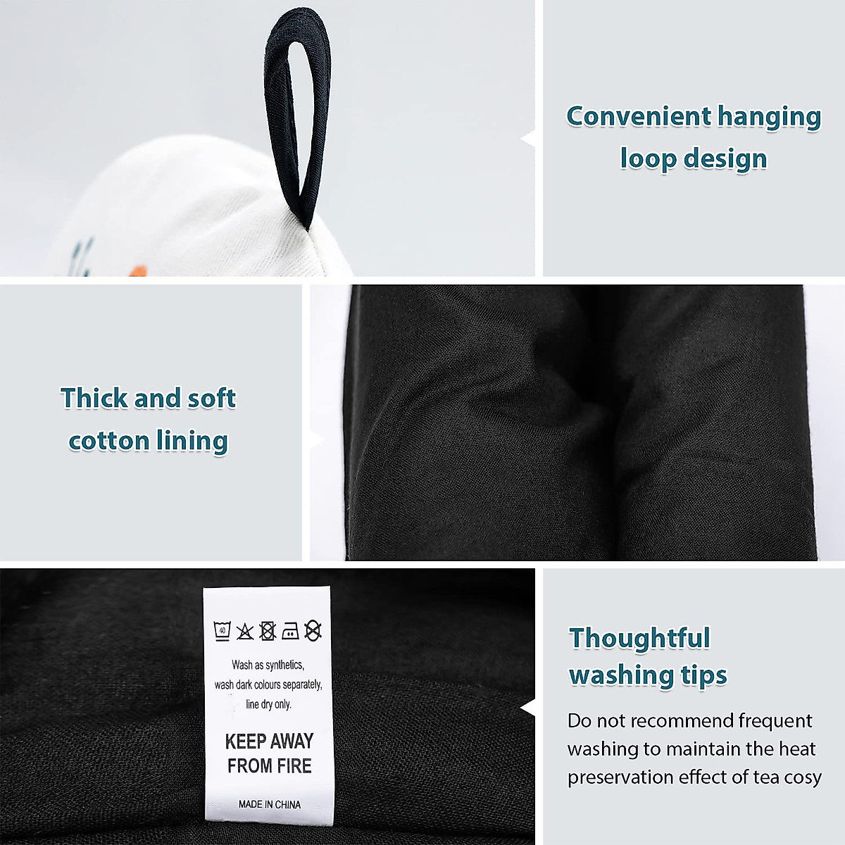 Adhafera Tea Cozy, Tea Cozy for Teapot with The Cat and Penguin Pattern, Gifts with 100% Cotton Polyester Wadding Cover, for Kitchen and Dining