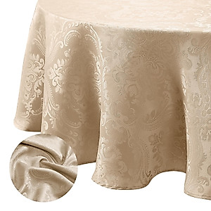 Elrene Home Fashions Caiden Elegance Damask Waterproof, Stain & Wrinkle Resistant Fabric Tablecloth, 60" x 84" Oval, Taupe