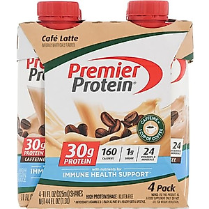 Premier Protein Shake, Café Latte, 30g Protein, 1g Sugar, 24 Vitamins & Minerals, Nutrients to Support Immune Health, 11 Fl Oz, 4 Count