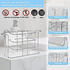 homyfort Shower Caddy Rack Over Shower Head Suction Cup and Toothbrush,cup Holder for Razor and Sponge-Shampoo Soap Organizer,Rustproof Stainless Steel, Silver(2 PACK)