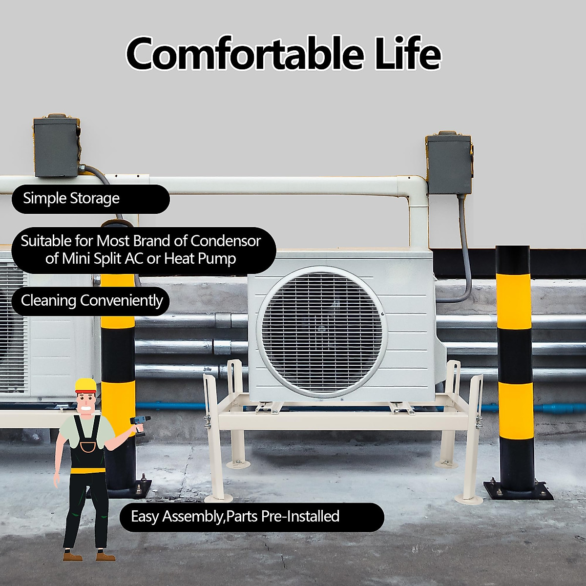 WeCooper Mini Split Ground Stand,Heavy-Duty Condenser Stand for9000-36000BTU,Mini Split AC Bracket for Ductless Air Conditioners Heat Pump System