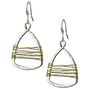 SPUNKYsoul Silver with Gold Wire Copper Toned Handmade Wire Wrap Teardrop Earrings