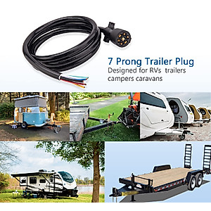 7 Pin Trailer Wiring Harness Plug, 7 Way Plug Inline Trailer Cord, 7 pin Trailer Extension, 8 Feet,Designed for RV Trailer, Truck and Camper