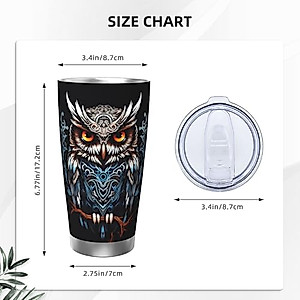 owl Tumbler with Lid and Straw 20oz Stainless Steel Car Cup for Hot and Cold Drinks, Double Wall Insulated Travel Coffee Mug Reusable Drink Thermos Cup Birthday Gifts
