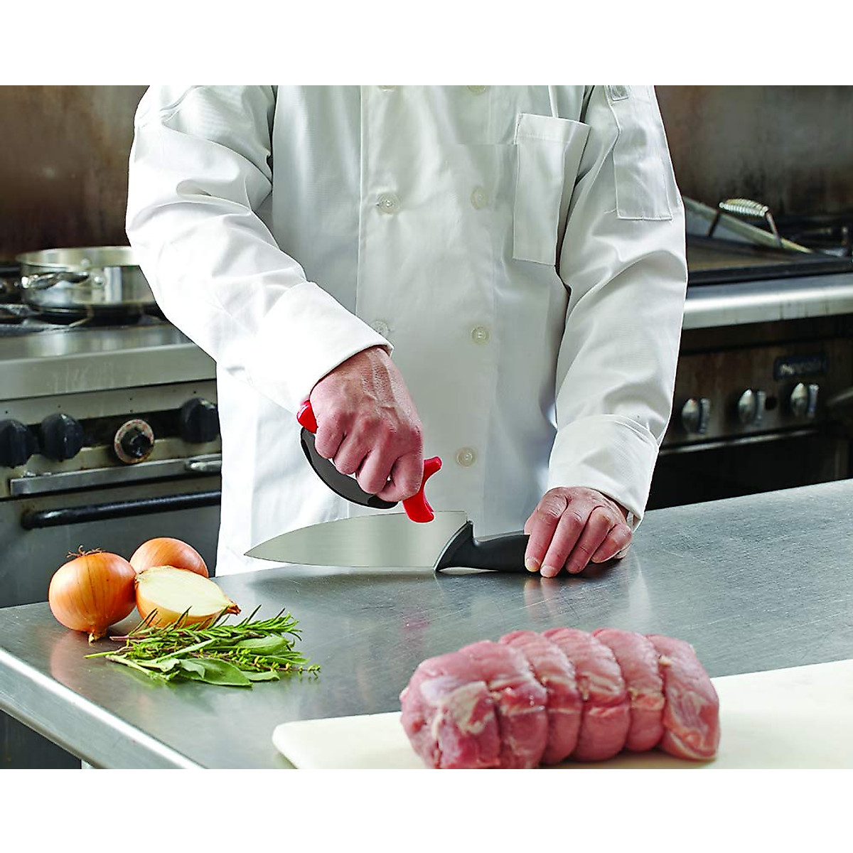 Chef Master 90015 Knife Sharpener | Carbide Tipped Knife Sharpener | Reversible Blades | Handheld Knife Sharpener | Safe & Ergonomic Handle | 1 Pack