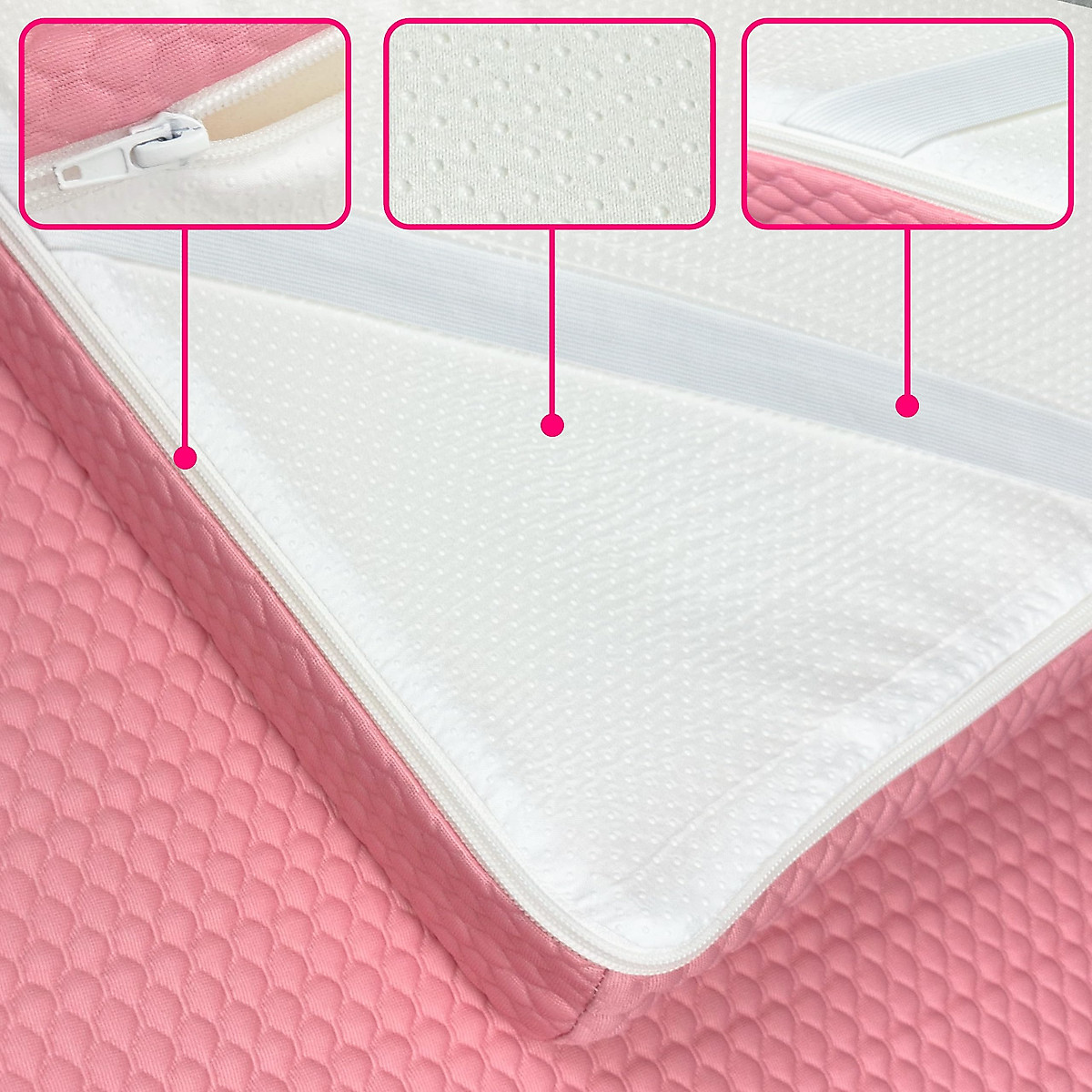XOLLOZ Lash Bed Topper Memory Foam | 2.5in Thick Comfortable Mattress Topper for Lash Extension Table - with Four Corner Straps & Anti-Slip Bottom (Pink)