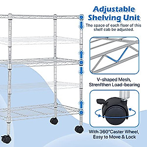 Dkelincs Wire Shelving Unit 23''L×13''W×31''H NSF Metal Storage Shelves 3 Tier Height Adjustable Wire Shelf with 4 Wheels for Kitchen Office Pantry Bathroom Garage, Chrome