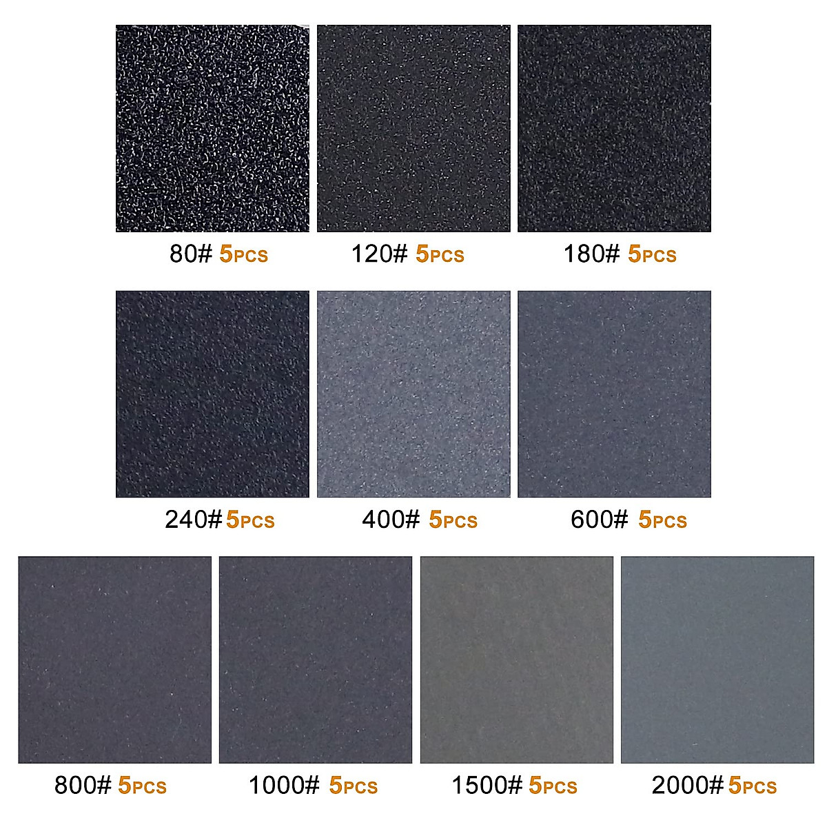 POLIWELL 5 Inch Sanding Discs 8-Hole Hook and Loop Sandpaper Wet Dry Sanding Sheets 80 to 2000 Assortment Grits 50 Pack with 5” Interface Pad for Random Orbital Sander Automotive Wood Metal Plastic