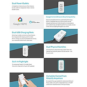 Power by SimplySmart Home, Dual Outlet Timer/Automation, DIY, USB Charger, Nightlight, No tools, No wiring, Snap on, Alexa, Google Assistant, iOS, Android, Smart Home, App
