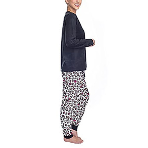 Hanes Women's Cozy Up Jogger 2 Piece Set Top and Jogger Pajamas, Black/Leopard, X-Large
