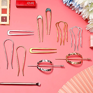 10 Pieces Metal U-Shape Oval Side Comb Hairpin Hair Fork Clip Stick Hair Bun Updo Sticks Gold Silver Chignon Pin Grips for Women Styling Tool Accessories