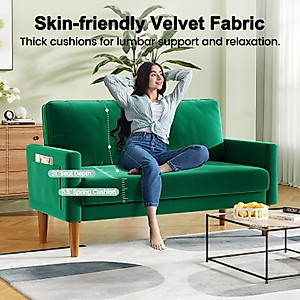 Loveseat Sofa, 55" Small Sofa Couch Mid Century Modern Velvet Couch for Small Spaces, Bedroom and Living Room, Removable Sofa Cover Spring Cushions and Solid Wood Frame, Easy to Install, Green