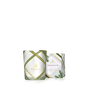 Thymes Frasier Fir Candle – Frosted Plaid Jar Candles – Green & White Candle Jar Design – Scented Candles with Notes of Siberian Fir, Cedarwood & Sandalwood – Holiday Candles – Votive Candles (2 oz)