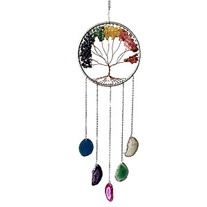 Gem Dream Catchers Agates 7 Chakra Gemstone Wall Hangings Tree of Life Meditation Ornament Home Chakra Feng Crystals Decor Stone…
