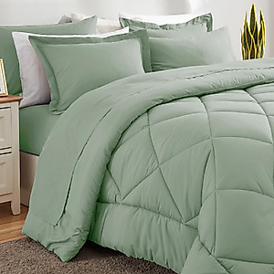 CozyLux Queen Comforter Set with Sheets 7 Pieces Bed in a Bag Sage Green All Season Bedding Sets with Comforter, Pillow Shams, Flat Sheet, Fitted Sheet and Pillowcases