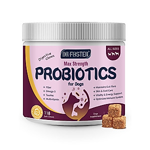 Probiotics for Dogs, Dog Probiotics for Digestive Health - Fiber Riched Prebiotic & Digestive Enzymes with Pumpkin, Omega-3, 6 Billion CFUs Support Gut & Immune Health, Diarrhea, 118 Soft Chews