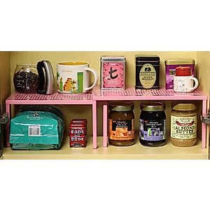 Simple Houseware Expandable Stackable Kitchen Counter Shelf Organizer, Pink, Metal Top, 11.25 in L x 7.9 in W x 5.4 in H