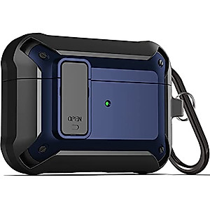 Wonjury for Airpods Pro Case Cover for Men with Lock, Military Armor Series Full-Body AirPod Pro Case with Keychain Cool Air Pod Pro Shockproof Protective Case for AirPods Pro 2019, Black/Blue