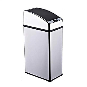 Garbage Can Rubbish Bin Stainless Steel Trash Can Square Automatic Sensor Box with Flat Lid Rubbish Bin Waste Bin(3L, 4L, 6L) Trash can (Color : Chrome, Size : 3L)