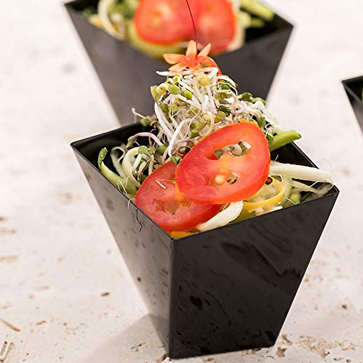 Restaurantware 2 Ounce Dessert Dishes 100 Disposable Mini Party Serving Cups - Durable Sustainable Black Plastic Girata Dishes Serve Drinks Desserts Or Samples For Weddings Or Catering