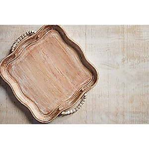 Mud Pie Scalloped Beaded Tray, 18" x 18", Brown