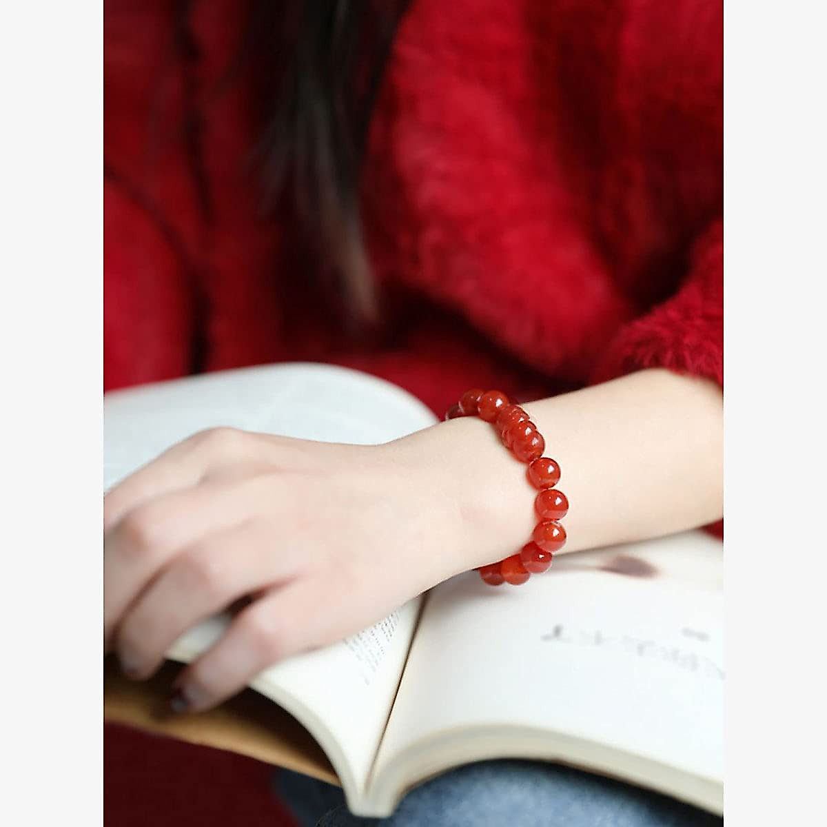 My Own Tong 2 Pcs Carnelian Crystal Bracelet Natural Healing Gemstone Bracelet, Anxiety Stress Relief Jewelry ,8mm Semi Precious Stone Bracelets for Men Women (Red-2pcs)