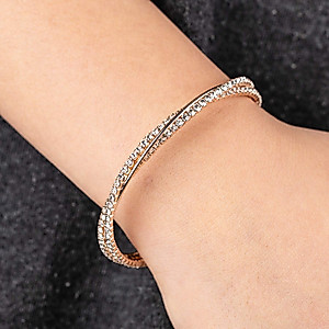 Rose Gold Bridesmaid Bracelets for Women Rhinestone Clear Crystal Dainty Bracelet Bangle Rose Gold Plated Sparkly Cute Bridesmaid Wedding Gifts Jewelry Birthday Party (rose gold)