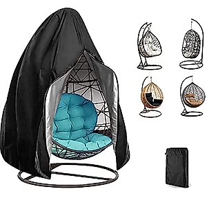 Patio Egg Chair Cover 420D Upgrade Outdoor Egg Chair Covers Double Hanging Swing Egg Chair Covers with Zippers Waterproof Outdoor Furniture Protector Garden Cocoon Chair Cover 91" x 80" Black