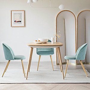 FurnitureR Upholstered Velvet Dining Chair Mid Back Armless with Wood Legs for Home Kitchen Bedroom Living Room, Set of 1, Aqua
