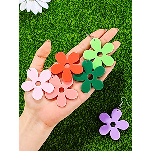 6 Pairs Retro Earrings for Women Girl Groovy Retro Daisy Flower Earrings Hawaii Daisy Flower Earrings Dangle Acrylic Daisy Flower Hawaii Plant Earrings Wild Lily Petals, 6 Colors