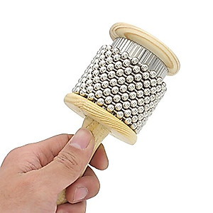 Mowind Wooden Cabasa Pop Hand Shaker Percussion Instrument with Metal Beads Small Size