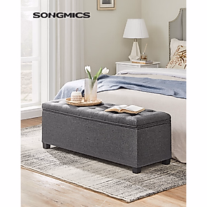 SONGMICS Storage Ottoman Bench, Foldable Foot Rest with Legs, 15.7 x 43 x 15.7 Inches, End of Bed Bench, Storage Chest, Load up to 660 lb, for Living Room, Bedroom, Entryway, Dark Gray ULSF088G01