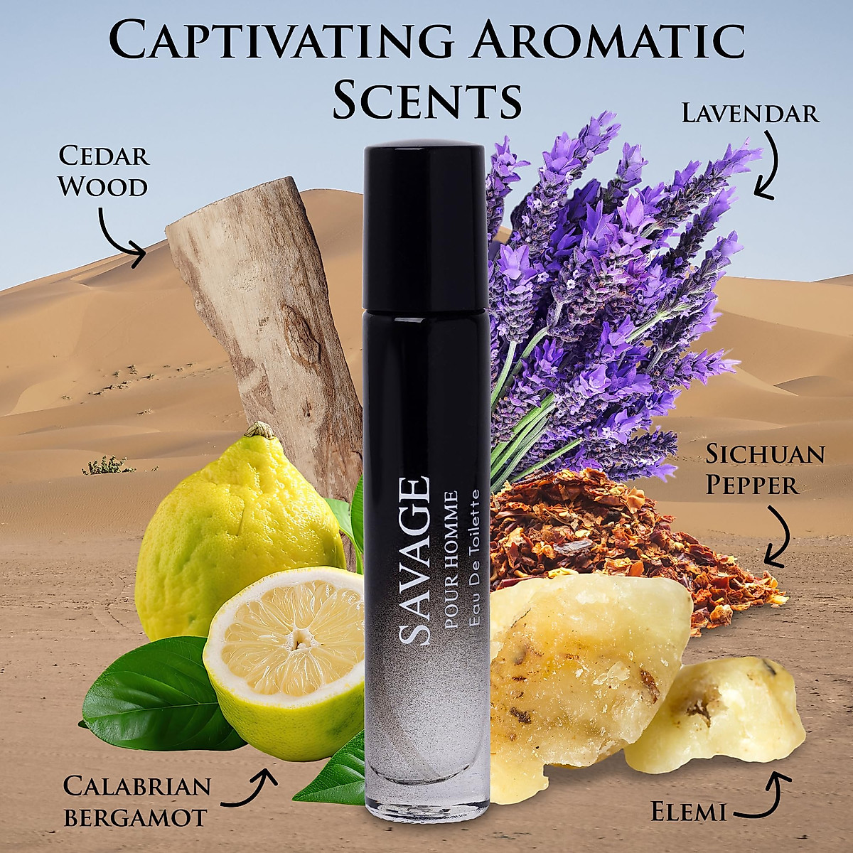 Savage for Men Edt Top notes of Calabrian, Bergamot & Blend of Pepper, Ferrera Lavender & Vetiver Fresh & Woody Fragrance for Everyday Use 0.5 fl Oz (15ml) Bottle for Home & On-The-Go Use Tsa Ready