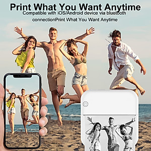 Carpower Mini Printer Portable, Pocket Thermal Printer with 7 Rolls Paper, Bluetooth Wireless Instant Photo Printer Compatible with iOS Android for Picture Receipt Label Note QR Code Inkless Printing